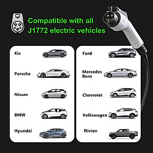 QPQ Level 1-2 EV Charger J1772 Standard Plug-in ev Chargers for Home Level 2 Cars 110V-240V 16 Amp 3.5 kW Portable Electric Vehicle Charging Stations Portable ev Charger j1772 Extension Cable