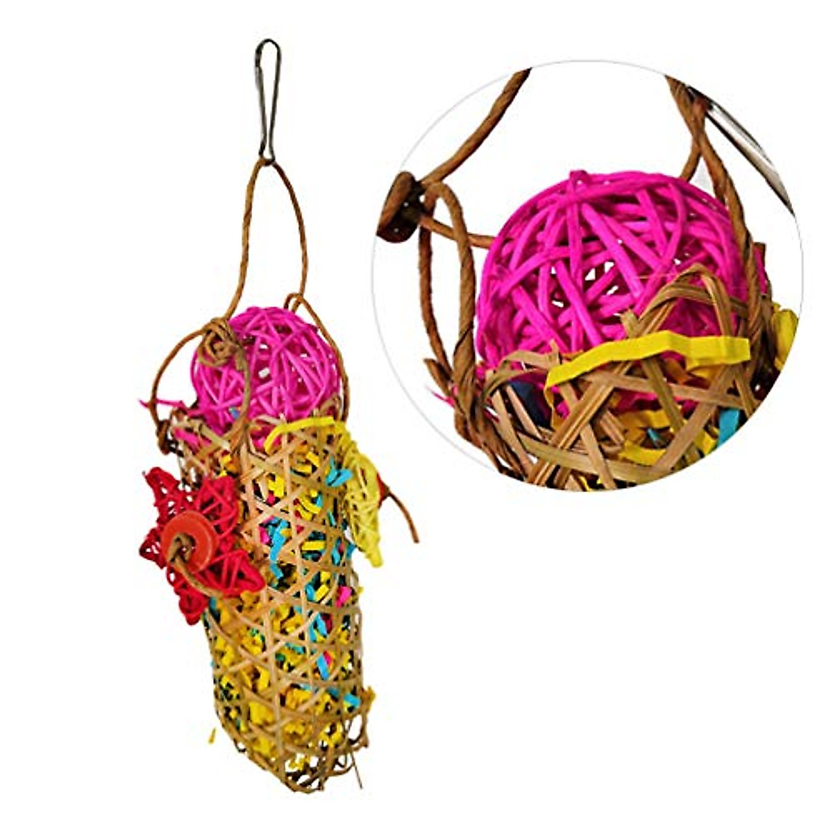 POPETPOP Bird Toy Shredder,2Pack Parrot Shredding Toys Bamboo Shredder Foraging Shredding Hanging Toy Gravel Paper for Bird Cage African Greys Parakeet Cockatiels Chewing Toys