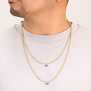 Nuragold 14k Yellow Gold 2.5mm Solid Rope Chain Diamond Cut Link Pendant Necklace, Mens Womens Jewelry 16" 18" 20" 22" 24" 26" 28" 30"