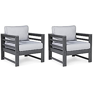 Signature Design by Ashley Outdoor Amora HDPE Patio Lounge Chair, 2 Count, Charcoal Gray