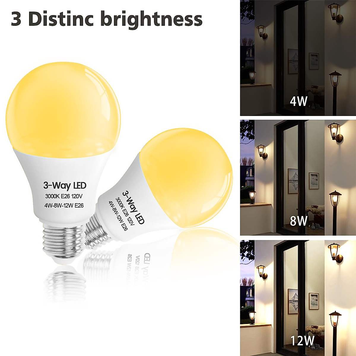 Wiyifada 3 Way LED Light Bulbs 2 Pack, 3 Way Light Bulbs 30 70 100 Soft White 3000K,E26 Medium Base A19 Three Way Light Bulbs, Indoor 3-Way Light Bulbs for Reading