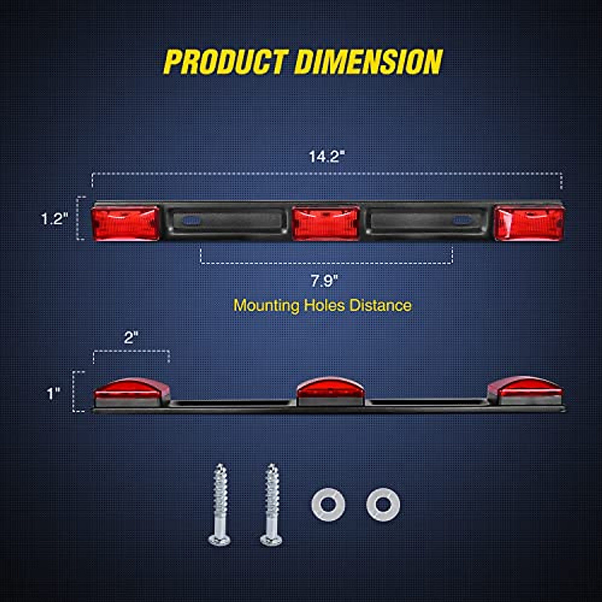 Nilight TL-11 1PC Red 9 LED ID Bar Marker Tail Black Stainless Steel Bracket for Truck Trailer Boat Identification Light, 2 Years Warranty
