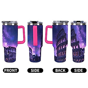 Rome Italy Famous Ancient Landmark Insulated Tumbler with Lid And Straw Stainless Steel Travel Coffee Mug 40oz Light Rose Red-style