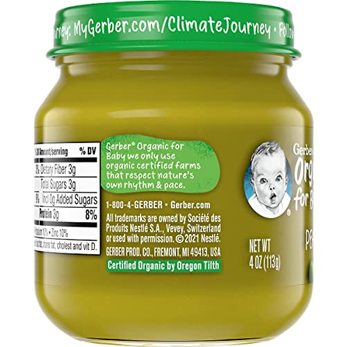 Gerber Organic for Baby 1st Foods Baby Food Jar, Pea, USDA Organic & Non-GMO Pureed Baby Food for Supported Sitters, 4-Ounce Glass Jar (Pack of 10 Jars)