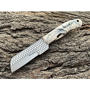 SUSA KNIVES Custom Handmade Rasp Bull Cutter knives horse file steel bull cutter knife, cowboy skinner knife with pancake leather sheath (WHITE)