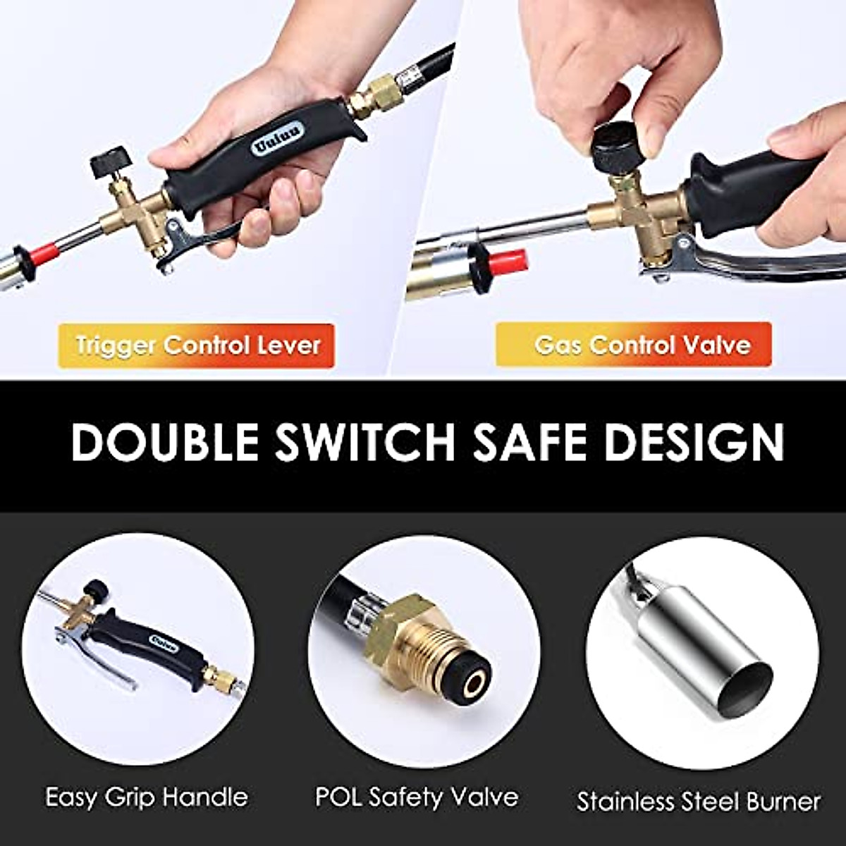 Propane Torch Weed Burner Propane Weed Torch with Turbo Trigger Push Button Igniter,Blow Torch High Output 800,000 BTU Heavy Duty Flamethrower with 9.8FT Hose for Garden Weeds,Ice Snow,Roof,Charcoal