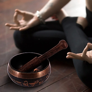 HYGD Black Tibetan Singing and Meditation Bowl Set with Cushion and Wooden Mallet Yoga Prayer Chakra Healing 3 1 Inches Easy to Carry