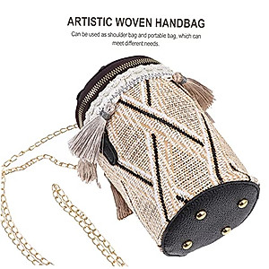 TENDYCOCO 4pcs Straw Cylinder Straw Purses for Women Fringe Purses for Women Woven Purses for Women Straw Hobo Bag Woman Woven Pouch Straw Woven Bag Portable Bag Casual Woven Messenger Bag