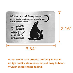 Tawdull Mom Gifts for Mothers Day from Daughter Engraved Metal Wallet Inserts Cards Mothers and Daughters Never Truly Part Gift Birthday Cards Mama Bear Present