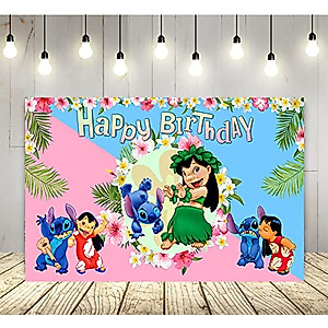 huio Hawaiian Aloha Backdrop for Lilo and Stitch Theme Birthday Party Supplies 6x4ft Tropical Summer Photo Background for StitchTheme Party Cake Table Decorations Baby Shower Banner, One Size
