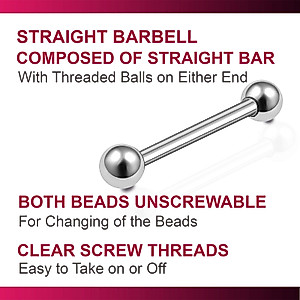 bodyjewellery 4pcs 16g Barbell Cartilage Earring Stud Vertical Anti Tragus Triple Forward Helix Bar Surgical Steel Lobe 4mm Ball - 8mm