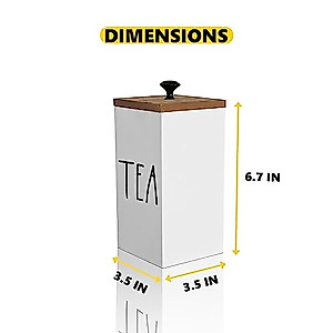 Tea Bag Holder, Farmhouse Tea Caddy, Wood Tea Bag Storage Organizer, Tea Containers with Lid, Tea Bag Dispenser, Tea Canister, Tea Accessories, Great for Tea Bars and Tea Gifts (White)