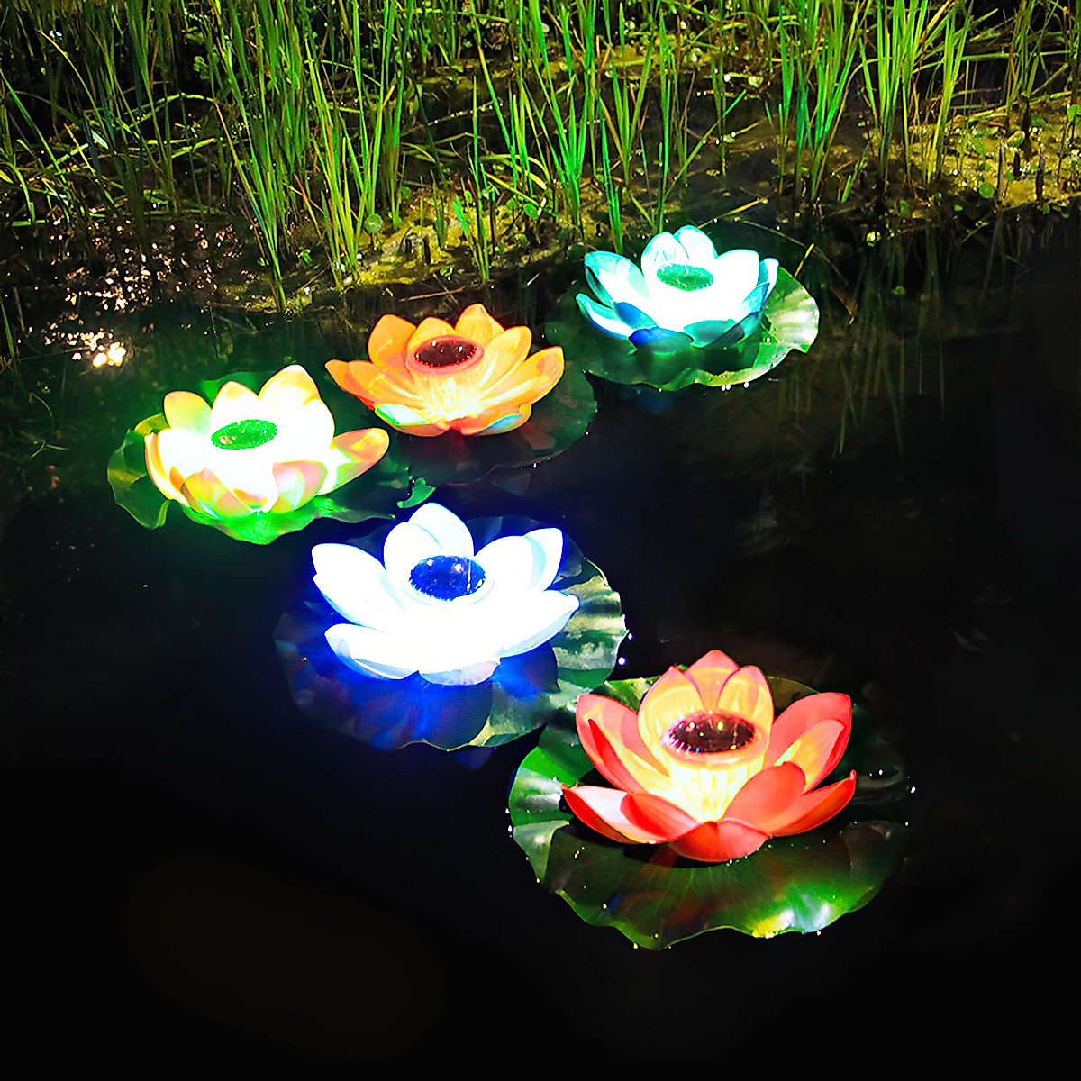 ComeHome Floating Solar Pond Light Lotus Floating Lights Lotus Solar Light, Solar Floating Pool Lights Lotus Flower Decor Solar Lights for Pond
