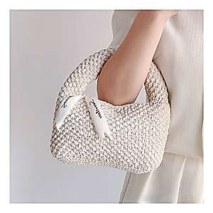 WYKDD Knitting Women Handbags Small Woven Bags for Women Handmade Crochet Handbags and Purses Mini Clutch Chic Tote (Color : Gray, Size : 1)