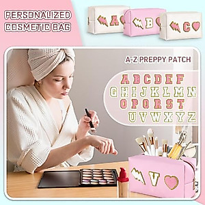 TOPEAST Initial Cosmetic Bag for women, Preppy Makeup Bag Chenille Letter Pouch, Monogrammed Birthday Gifts for Girls, Teen Girl Gifts Trendy Stuff, Pink S