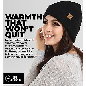 Tough Headwear Merino Wool Beanie for Men - Womens Wool Hat - Beanie Hats - Tobboggan Hat - Mens Winter Hat for The Cold