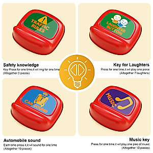 HONGTUO School Bus Toy with Sound and Light, Simulation Steering Wheel Gear Toy, Toddlers School Bus Toys with Music Education Knowledge Simulation Driving Bus Toys, Gift for 1-3-5 Boys & Girls