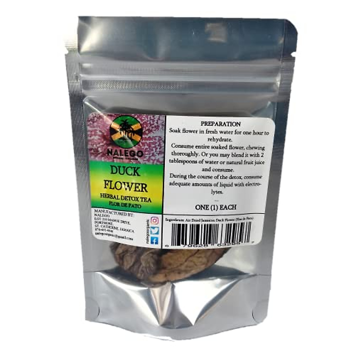 Nalego Duck Flowers Detox Tea | 1 Duck Flower | Wildcrafted Jamaican Alkaline Herbal Tea (Flor de Pato, Palo Guaco)