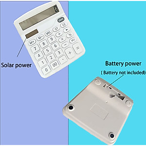 YOUHO Calculator, 12-bit Solar Battery Dual Power Standard Function Electronic Calculator with Large LCD Display Office Calculator White