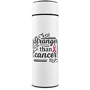 Cancer Gift, Breast Cancer Survivor Gifts for Women 16oz Bottle With Tea Strainer, Insulated Stainless Steel, Coffee Mug, White, Cancer Awareness, Cancer Survivor, Bloomly