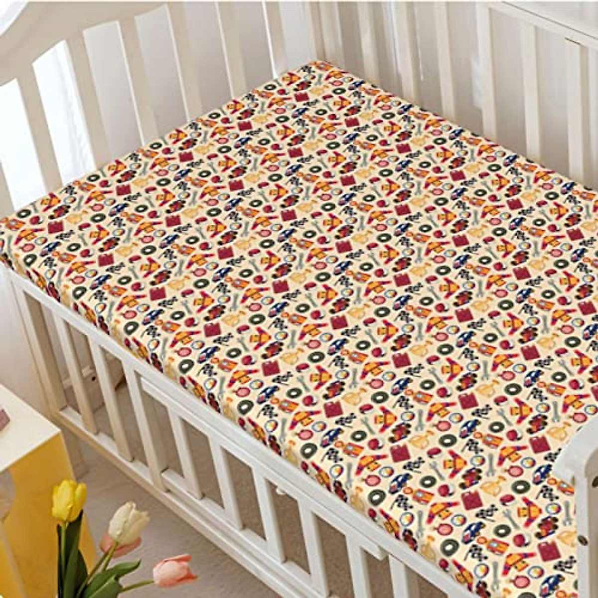 Race Car Themed Fitted Crib Sheet,Standard Crib Mattress Fitted Sheet Soft and Breathable Bed Sheets-Baby Crib Sheets for Girl or Boy,28“ x52“,Multicolor