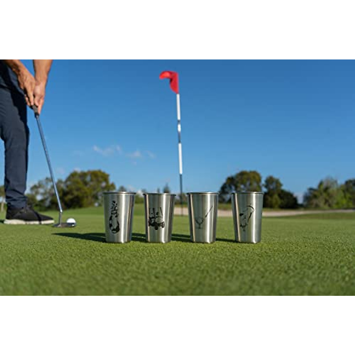 Golf Stainless Steel Pint Cups (Set of 4) - Unique Birthday, Christmas, or Father's Day Stackable Mug Gift for Men, Dads, and Coffee Lovers