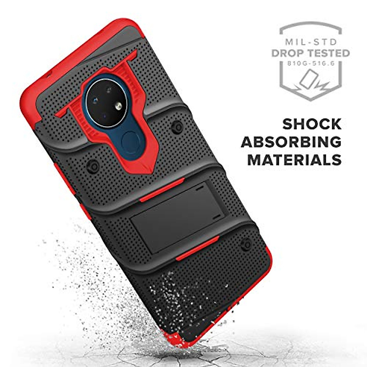 ZIZO Bolt Series for Nokia C5 Endi Case with Screen Protector Kickstand Holster Lanyard - Black & Red