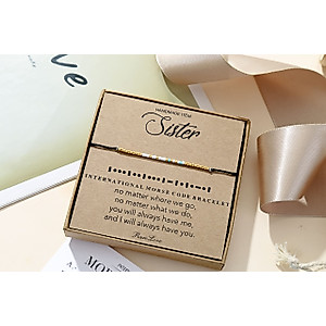 RareLove Sister Morse Code Beaded Bracelet Sister Birthday Gifts from Sister Long Distance Friendship Christmas Gifts Waterproof Gold Blue White Tiny Pony Seed Beads Black String