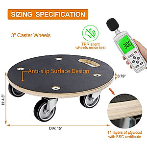 Double Rhombus Furniture Moving Dolly 2 Pack Round Wood Platform Dolly Cart 550 Lbs Capacity Heavy Duty Furniture Mover Carrier with 4 Wheels Small Flat Dolly for Moving Furniture Cabinet Sofa Fridge