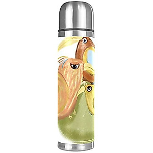 Stainless Steel Leather Vacuum Insulated Mug Bird Thermos Water Bottle for Hot and Cold Drinks Kids Adults 16 Oz