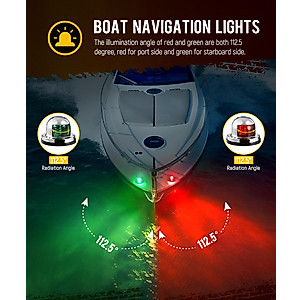 Partsam 2Pcs Marine Boat Light, Red Green LED Bow Navigation Lights, Deck Port Side Starboard Lights Sailing Signal Light for Pontoon Yacht Sailboat Speedboat Fishing Boats, IP67 Waterproof, DC 12V