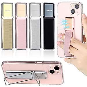 4 Pieces Phone Grip Strap Telescopic Phone Kickstand Elastic Finger Holer Hand Strap Adhesive Loop for Phone Grip with Stand Compatible with Most Smartphones (Black, Silver, Gold, Rose Gold)