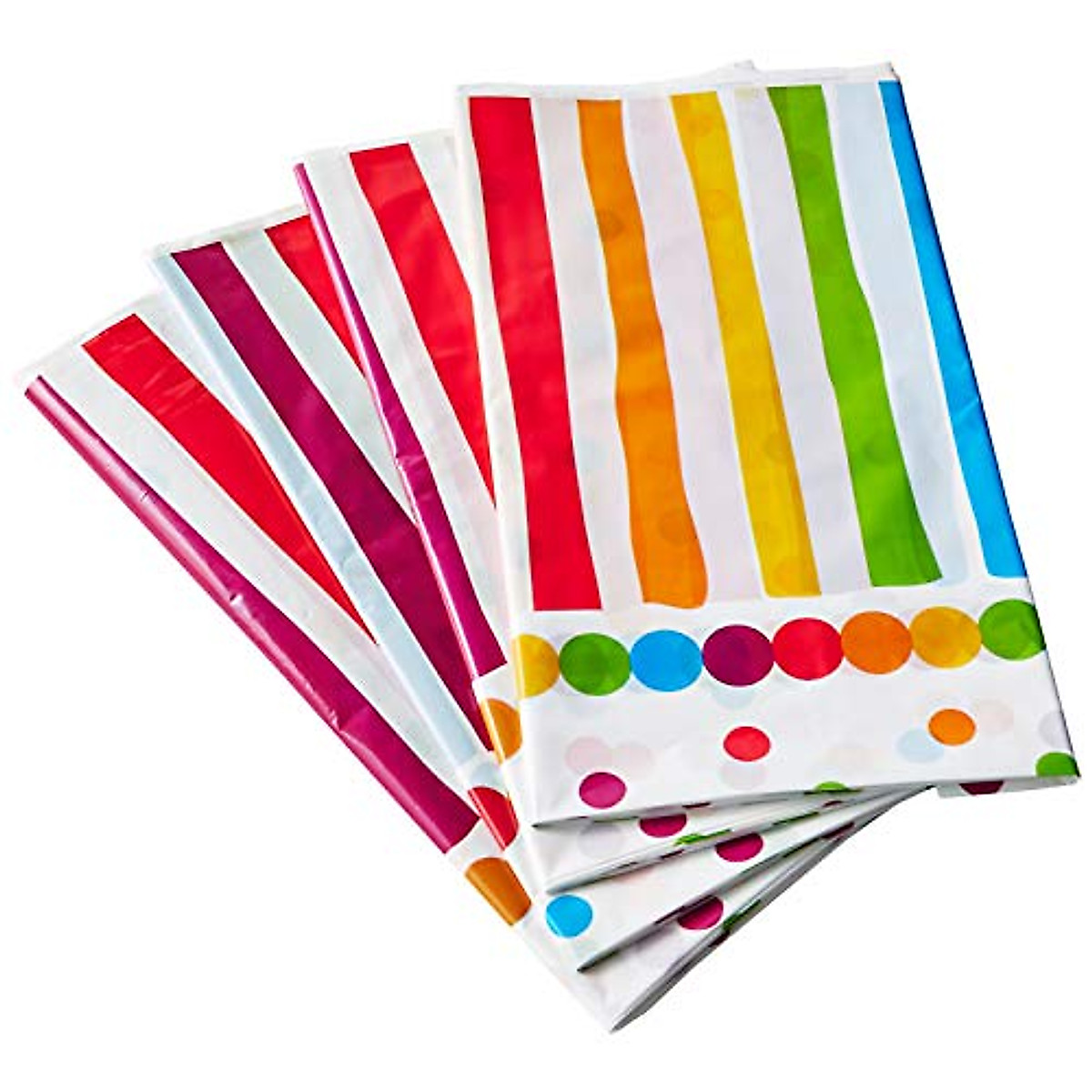Oojami 4 Pack Polka Dot Plastic Tablecloth, 108 x 54, with White dots (Rainbow)