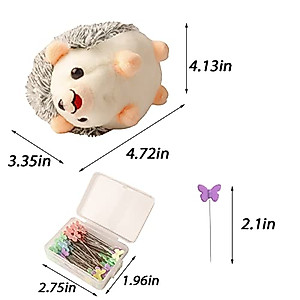 CICILIAYA Hedgehog Shape Pin Cushion, Cute Pincushions Sewing Kit Lovely Needle Cushions Pins Holder Sewing Accessories Supplies with 100Pcs Colored Butterfly Pins for Quilting DIY Crafts Patchwork
