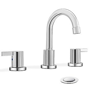 Widespread Bathroom Sink Faucet, 3 Hole 8 Inch Chrome Finish, Utility/Lavatory Modern Faucet with Pop Up Drain by Phiestina, WF015-1-C