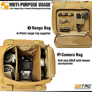 DBTAC Range Bag 4+ Pistol Large Size (Tan) + Tactical Lunch Bag (Tan), Durable Material with adjustable shoulder strap, Multi-functional Design