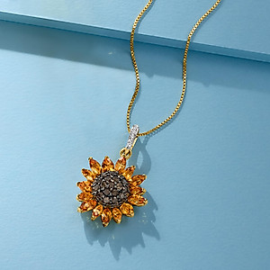 Ross-Simons 1.70 ct. t.w. Citrine and .80 ct. t.w. Smoky Quartz and .10 ct. t.w. White Topaz Sunflower Pendant Necklace in 18kt Gold Over Sterling. 18 inches