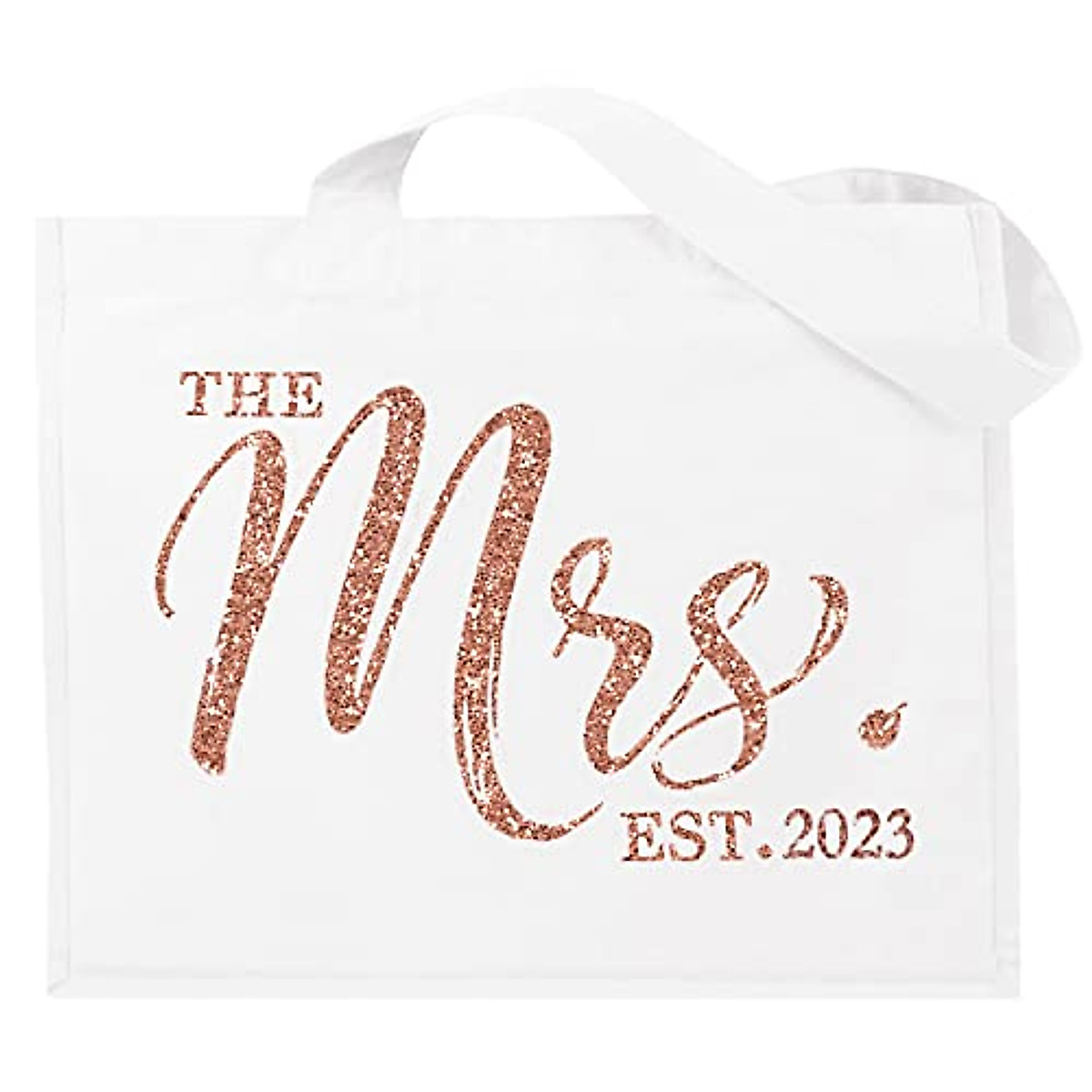 Rose Gold Bride Tote Bag - Giant Size Cotton Canvas The Mrs. Est. 2023 Rose Gold Glitter CHIC Cotton Canvas Tote Bag - Bride Kit, Bridal Gift - White Tote(Chic 2023 RsG) Wht