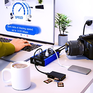 10 Ports Powered USB Hub - USB 3 0 Hub - USB Expander Hub 12V 5A 60W 2.4mA Power Adapter - up to 5Gbps High-Speed USB Splitter - Aluminum Alloy Multiple USB Port Hub for Laptop Phone Tablet PC