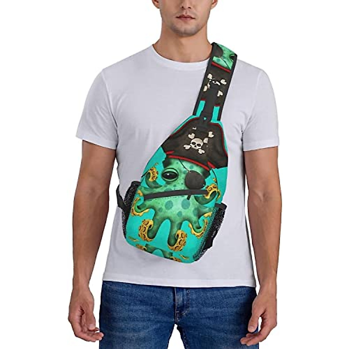 Stylish Chest Sling Bag Cute Green Baby Octopus Pirate,Crossbody Shoulder Backpack Adjustable Chest Bag Lightweight Hiking Casual Daypack for Men Women Outdoor Sports Biking Climbing Shopping