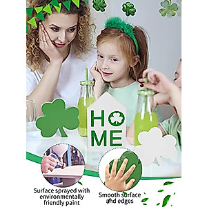 St. Patrick's Day Table Signs- St Patricks Day Wooden Lucky Decor in 3 Style, Green & White Shamrocks, House Shape Irish Wood Centerpiece Decorations for Desk Fireplace Home Office Ornaments