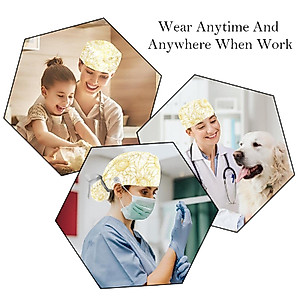 Hand Drawn Yellow Abstract Sunflower Working Caps with Buttons, Long Hair Scrub Hats Ponytail Holder for Women