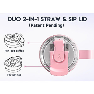 Meoky 40oz Tumbler with Handle, Stainless Steel Travel Mug with 2-in-1 Straw and Sip Lid, Vacuum Insulated Coffee Mug, 100% Leak Proof, Keeps Cold for 34 Hours or Hot for 10 Hours (Flamingo)