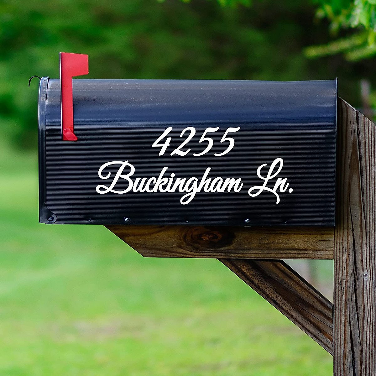 VWAQ Mailbox Address Decal Set of 2 - Insert Street Name & Address Personalized Decals CMB7 (White, 12" W X 4" H)