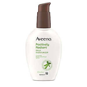 Aveeno Positively Radiant Daily Facial Moisturizer with Broad Spectrum SPF 15 Sunscreen & Soy, Improves the Look of Skin Tone & Texture, Hypoallergenic, Oil-Free, Non-Comedogenic, 4 fl. oz