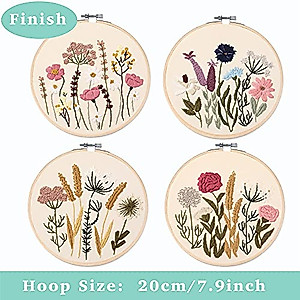REEWISLY Embroidery Kit for Beginners 4 Sets, Hand DIY Cross Stitch Kits,4 pcs Embroidery Hoop,4 pcs Plants Flowers Embroidery Patterns and Threads,Easy for The Embroidery Beginners to Learn…
