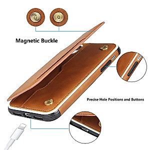 iCoverCase Wallet Case, with Card Slots Holder and Wrist Strap PU Leather Kickstand Double Magnetic Clasp Shockproof Cover Case for iPhone XR 6.1 Inch (Khaki)