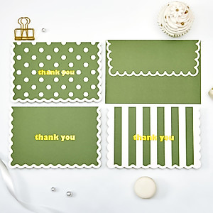 Crisky 3 Assortment Gold Foil Wavy Green Thank You Cards with Envelopes (50 Pack) for Birthday, Baby Shower, Bridal Shower, Wedding, Graduation