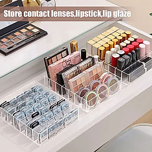 TWUTGAYW Eyeshadow Palette Organizer, Acrylic Clear Make Up Organizers and Storage Holder, Cosmetics Makeup Drawer Organizer for Vanity Bedroom 7 Section BPA Free Vanity Organizers and Storage