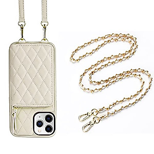 LAMEEKU Designed for iPhone 11 Pro Max Wallet Case, Case Wallet with Crosbody Leather Strap & Gold Chain Strap Compatible for iPhone 11 Pro Max-Black